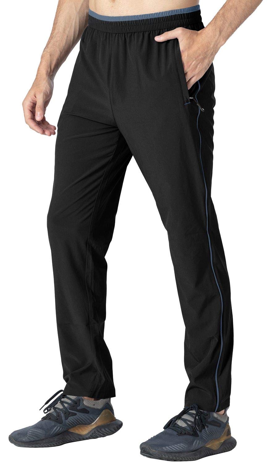 Rdruko Men's Sweat Pants Lightweight Workout Gym Jogging Track Athletic Pants Zipper Pockets Black Gray X-Large