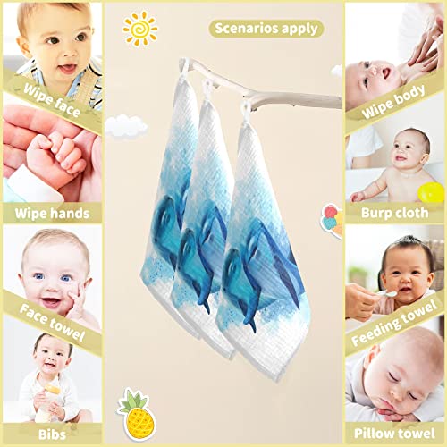 Washcloths Set Bathroom Kitchen Wash Cloths Face Towels Wipes Dolphin Sea Blue Watercolor Decorative 12x12 Inch 5 Pack