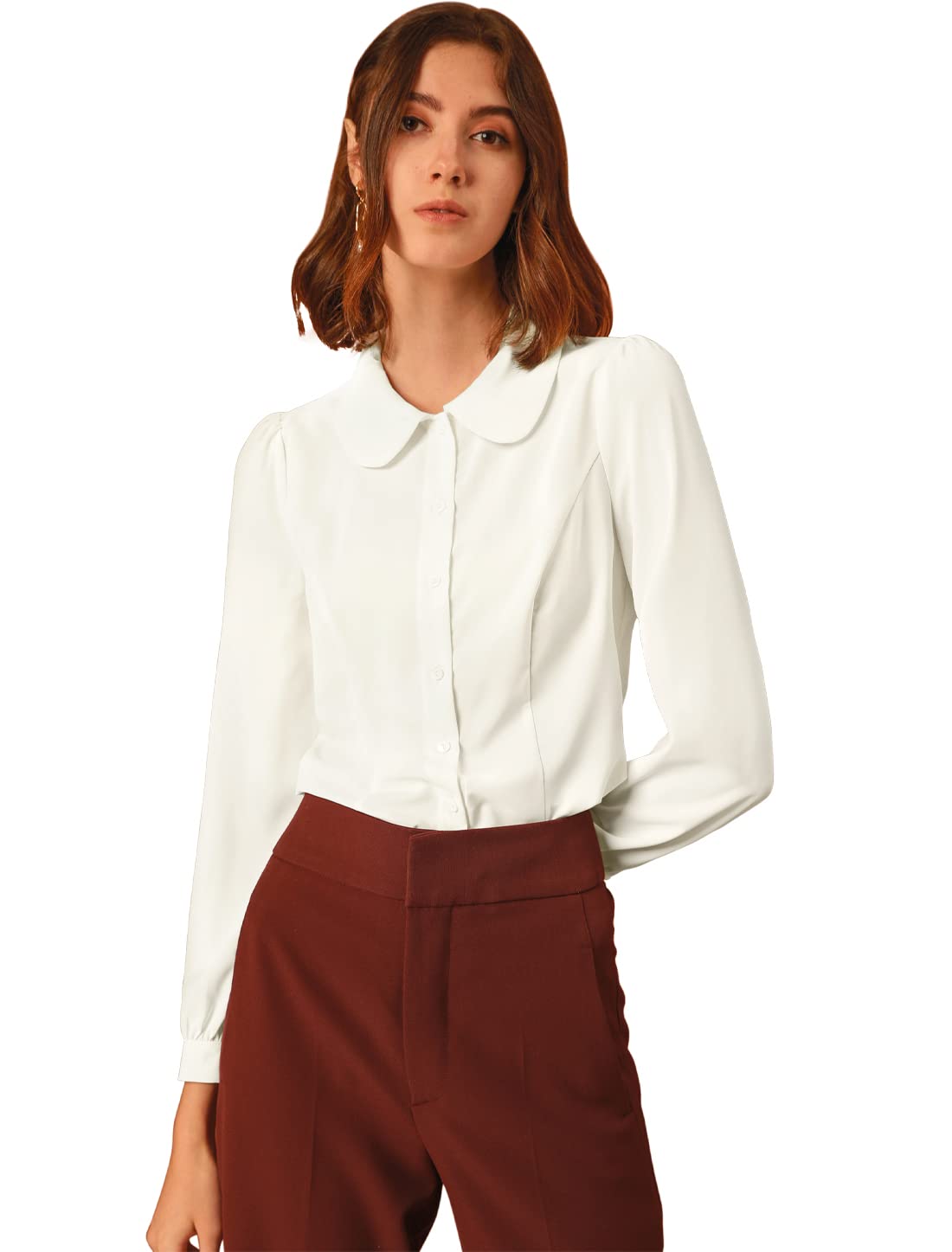 Allegra K Women's Peter Pan Collar Blouse Bow Tie Neck Vintage Button Up Shirt Large White