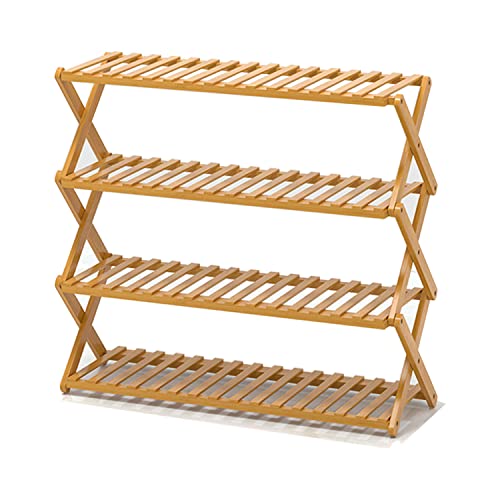 JAPIIM 4-Tier Shoe Rack Bamboo bar, Multi-Layer Foldable Bamboo Shoe Organizer Multi-Functional Storage Free Standing Shoe Rack for Home, Doorway, Corridor, Balcony, Bedroom.