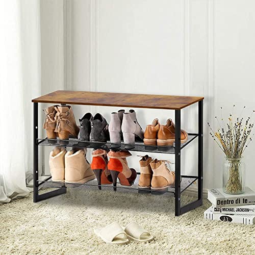 Garden 4 you 3-Tier Tilting Adjustable Freestanding 2PC Shoe Rack 6-Pairs 25.2 In Length For Durability And Stability For Entryways, Hallways, Closets, Dormitory Rooms, And Industries,Brown