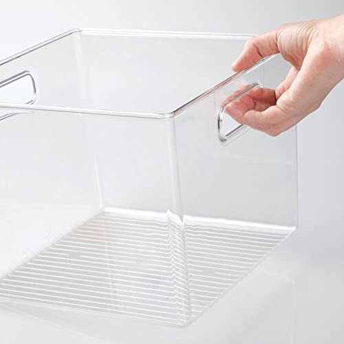 mDesign Plastic Deep Home Storage Organizer Basket Bin with Handles for Cube Furniture Shelving in Office, Closet, Bedroom, Laundry Room, Nursery, Kids Toy Room Shelf - Ligne Collection, 2 Pack, Clear