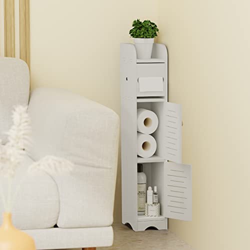 GAKOV Small Bathroom Storage Cabinet, Toilet Paper Organizer for Small Space Corner and Small Bathroom Organizer, 4-Tier Bathroom Organizer (White)