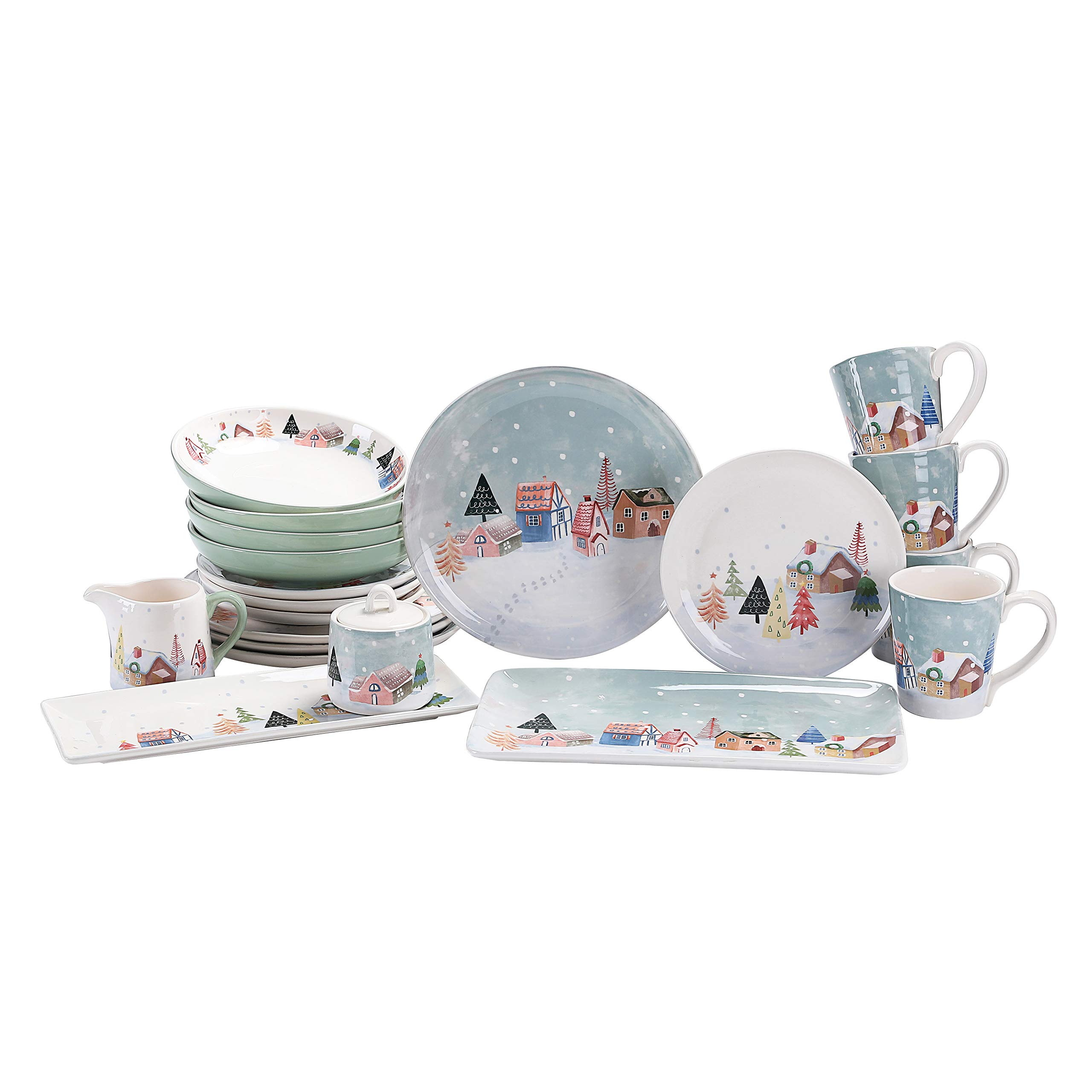Bico Nordic Village 11 inch Dinner Plates, Set of 4, for Pasta, Salad, Maincourse, Microwave & Dishwasher Safe