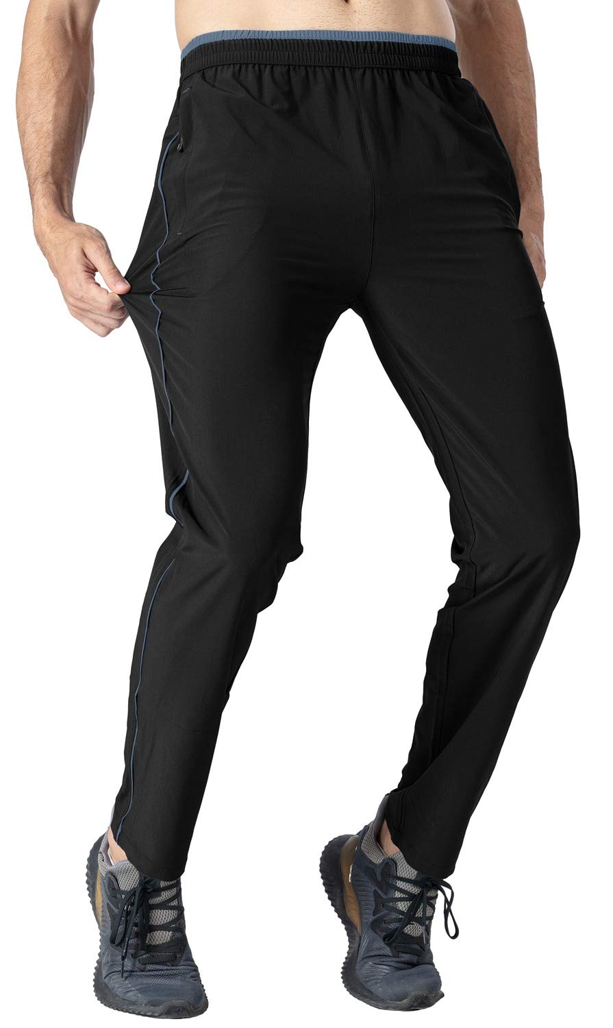 Rdruko Men's Sweat Pants Lightweight Workout Gym Jogging Track Athletic Pants Zipper Pockets Black Gray X-Large