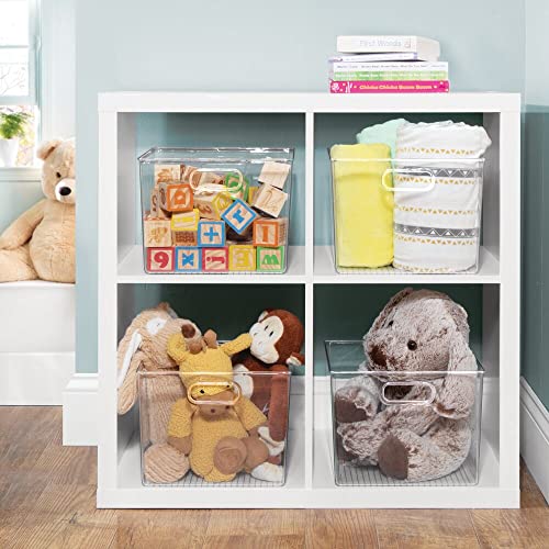 mDesign Plastic Deep Home Storage Organizer Basket Bin with Handles for Cube Furniture Shelving in Office, Closet, Bedroom, Laundry Room, Nursery, Kids Toy Room Shelf - Ligne Collection, 2 Pack, Clear