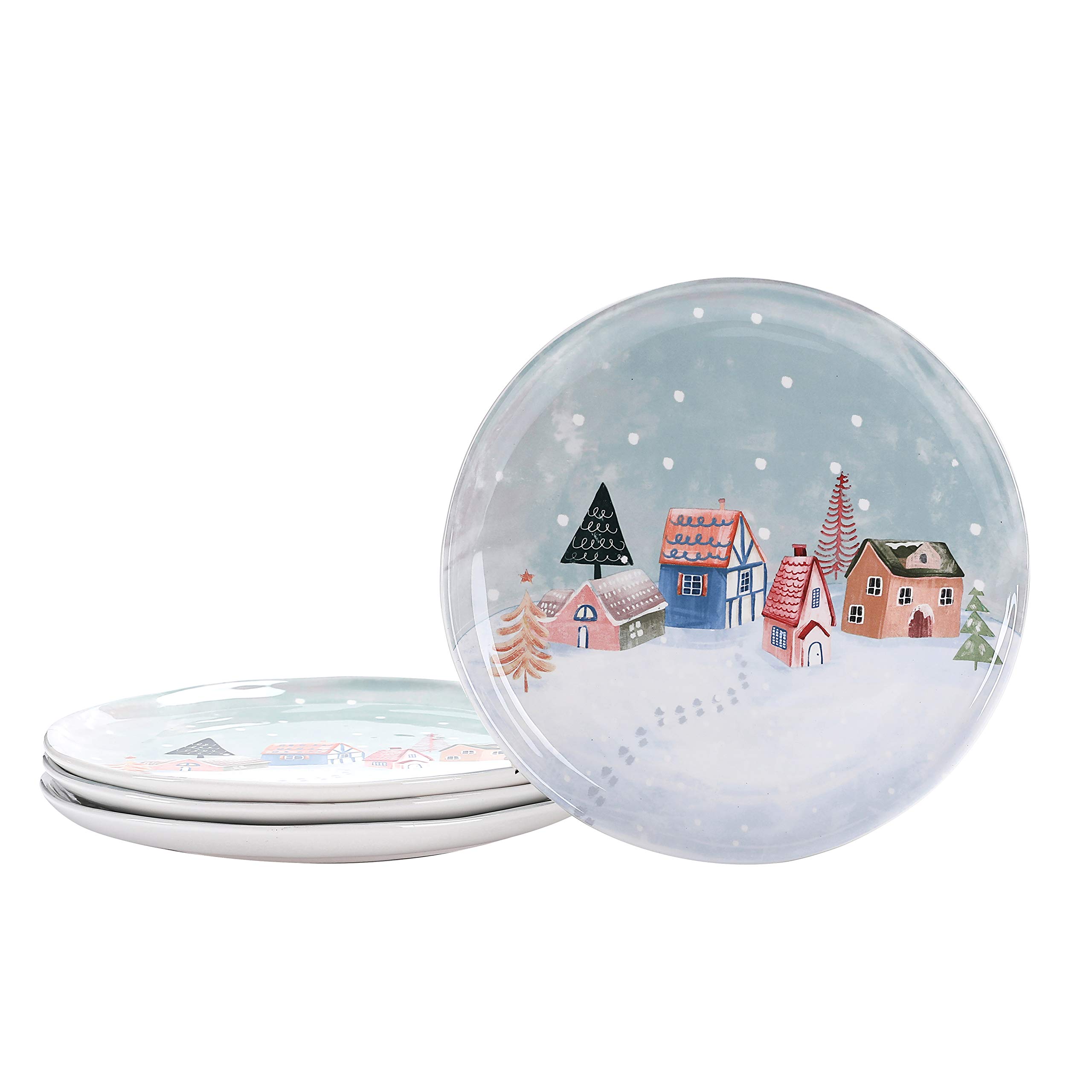 Bico Nordic Village 11 inch Dinner Plates, Set of 4, for Pasta, Salad, Maincourse, Microwave & Dishwasher Safe