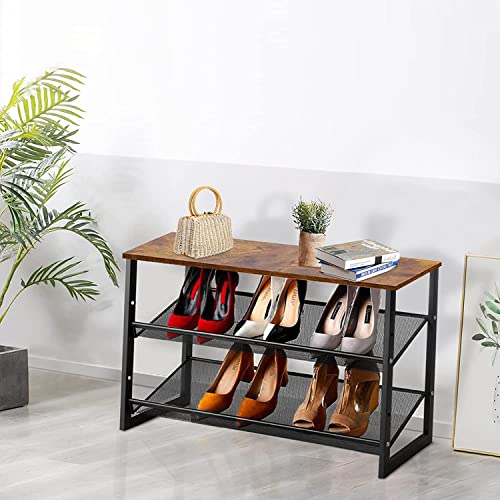 Garden 4 you 3-Tier Tilting Adjustable Freestanding 2PC Shoe Rack 6-Pairs 25.2 In Length For Durability And Stability For Entryways, Hallways, Closets, Dormitory Rooms, And Industries,Brown