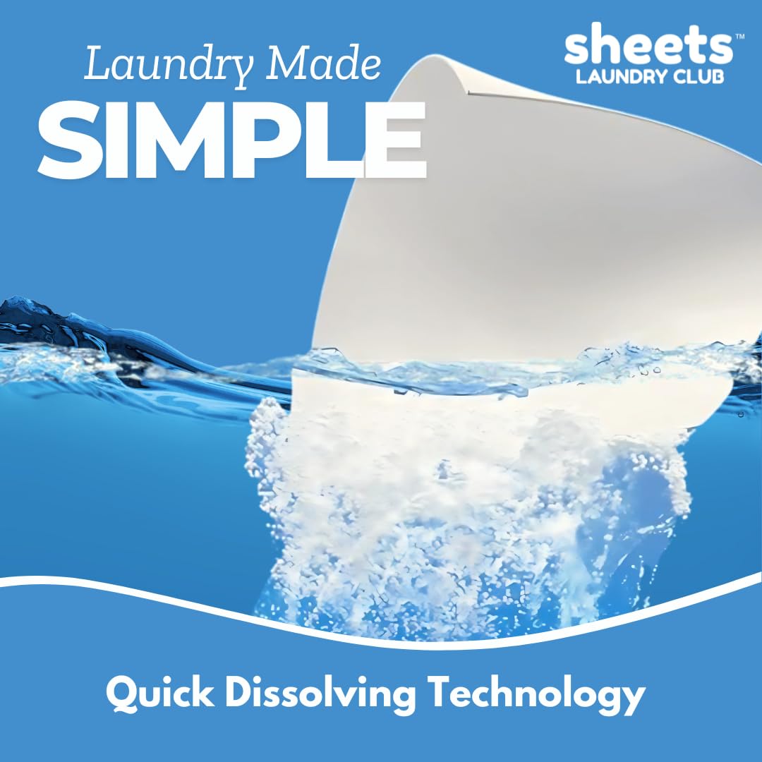 Sheets Laundry Club Laundry Detergent Sheets, 50 Pack (Up to 100 Loads) - Fresh Linen - New Liquidless Technology, Travel Essential Cleaning Supplies