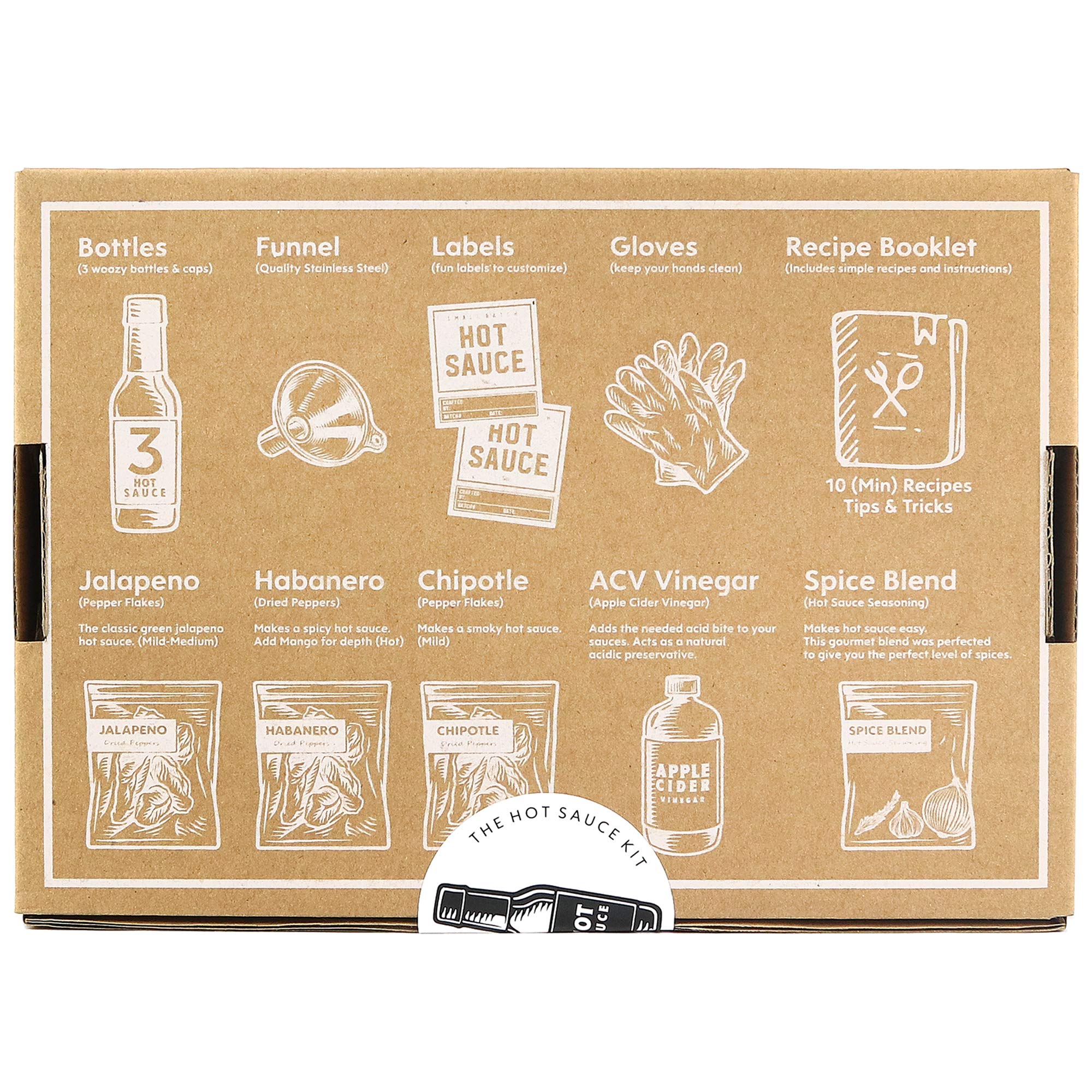 Unique Gift for Men, Deluxe Hot Sauce Making Kit, 3 Varieties of Chili Peppers, Gourmet Spice Blend, 3 Bottles, 16 Fun Labels, Make your own sauce, Nice Gift For Dad, Brother, Uncle, Guys. (Deluxe Kit)