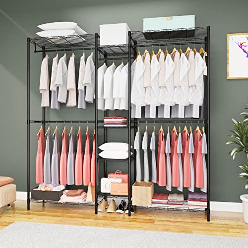 Serxis Heavy Duty Clothes Rack for Hanging Clothes, Metal Garment Rack,Large Capacity Portable Clothing Rack,Freestanding Open Wardrobe Organizer Rack, 67.0"L x 13.8"W x 75.6"H Max Load 720LBS, Black