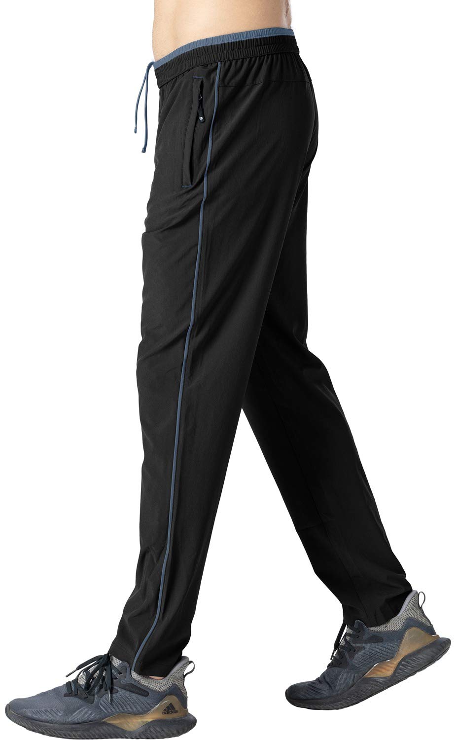Rdruko Men's Sweat Pants Lightweight Workout Gym Jogging Track Athletic Pants Zipper Pockets Black Gray X-Large