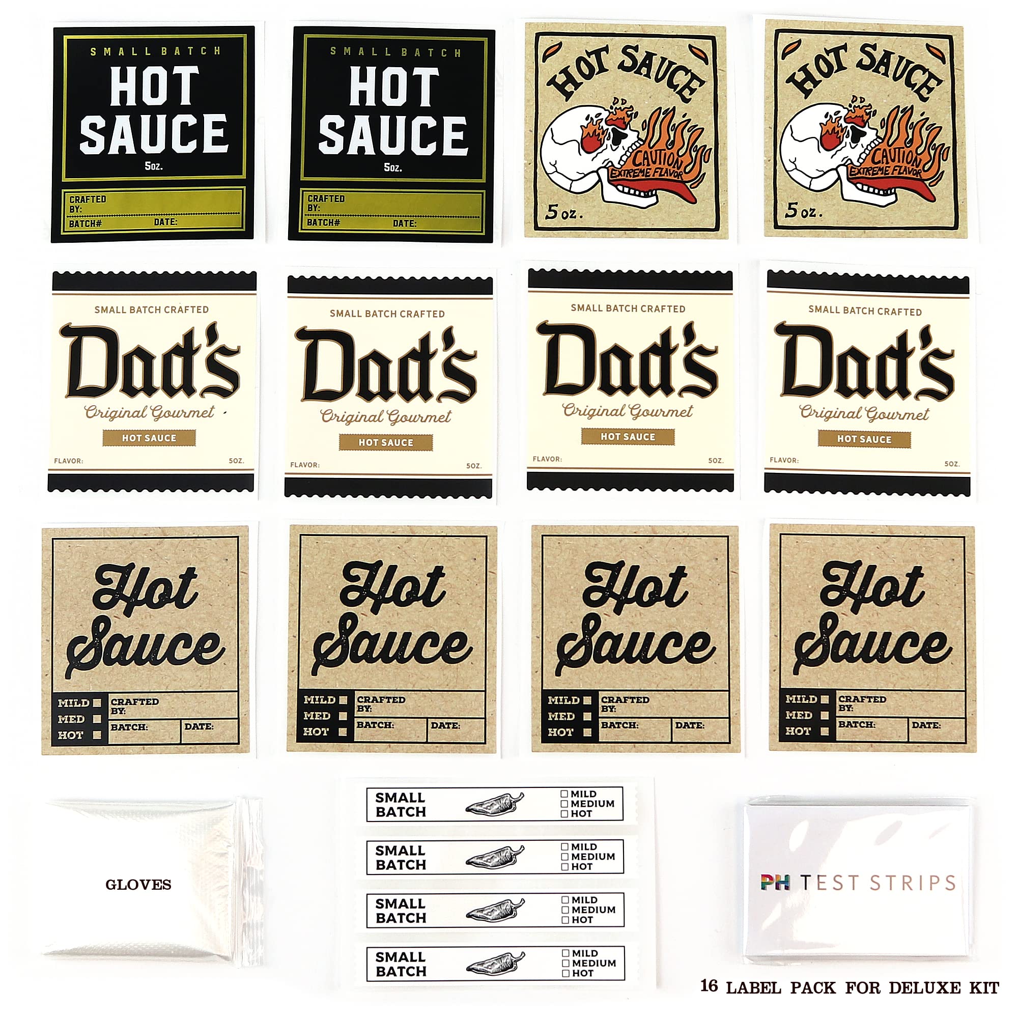 Unique Gift for Men, Deluxe Hot Sauce Making Kit, 3 Varieties of Chili Peppers, Gourmet Spice Blend, 3 Bottles, 16 Fun Labels, Make your own sauce, Nice Gift For Dad, Brother, Uncle, Guys. (Deluxe Kit)