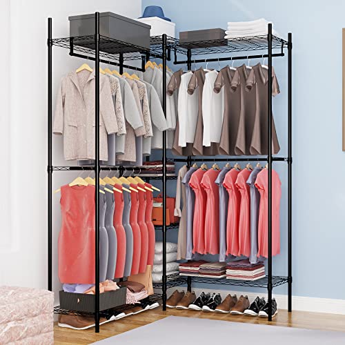 Serxis Heavy Duty Clothes Rack for Hanging Clothes, Metal Garment Rack,Large Capacity Portable Clothing Rack,Freestanding Open Wardrobe Organizer Rack, 67.0"L x 13.8"W x 75.6"H Max Load 720LBS, Black