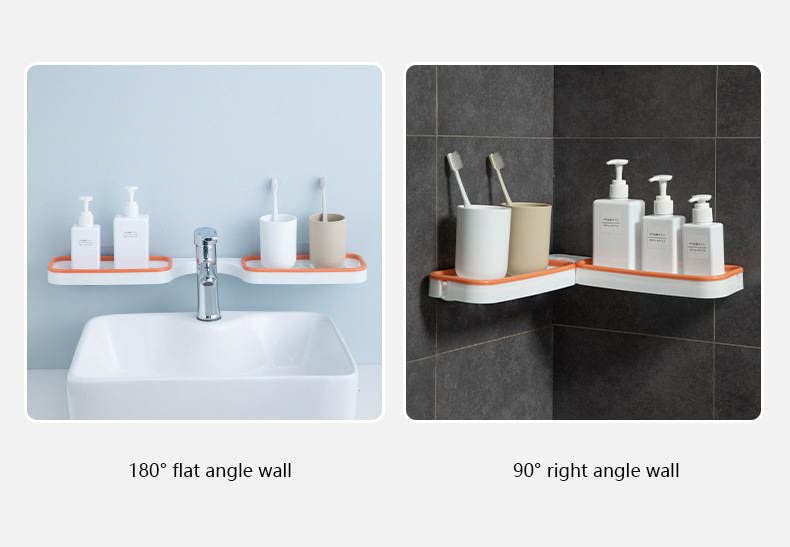 HN 180° Rotatable Bathroom Corner Rack Wall Mounted Shower Shelf Shampoo Storage Rack Holder White Orange, 13x4.3x2.75inch