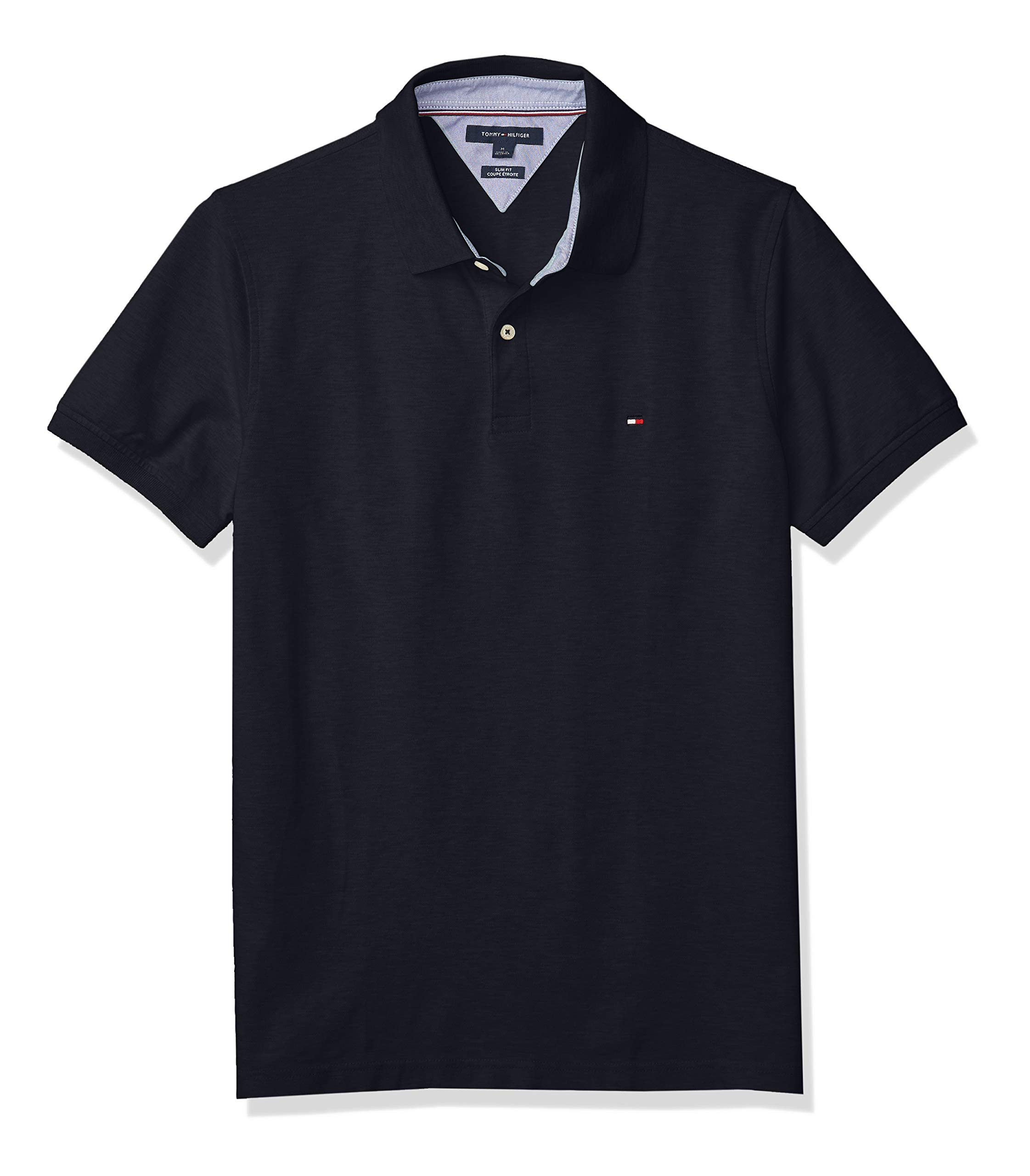 Tommy Hilfiger Mens Men's Short Sleeve Stretch in Slim Fit Polo Shirt, Navy Blazer-pt, Small US