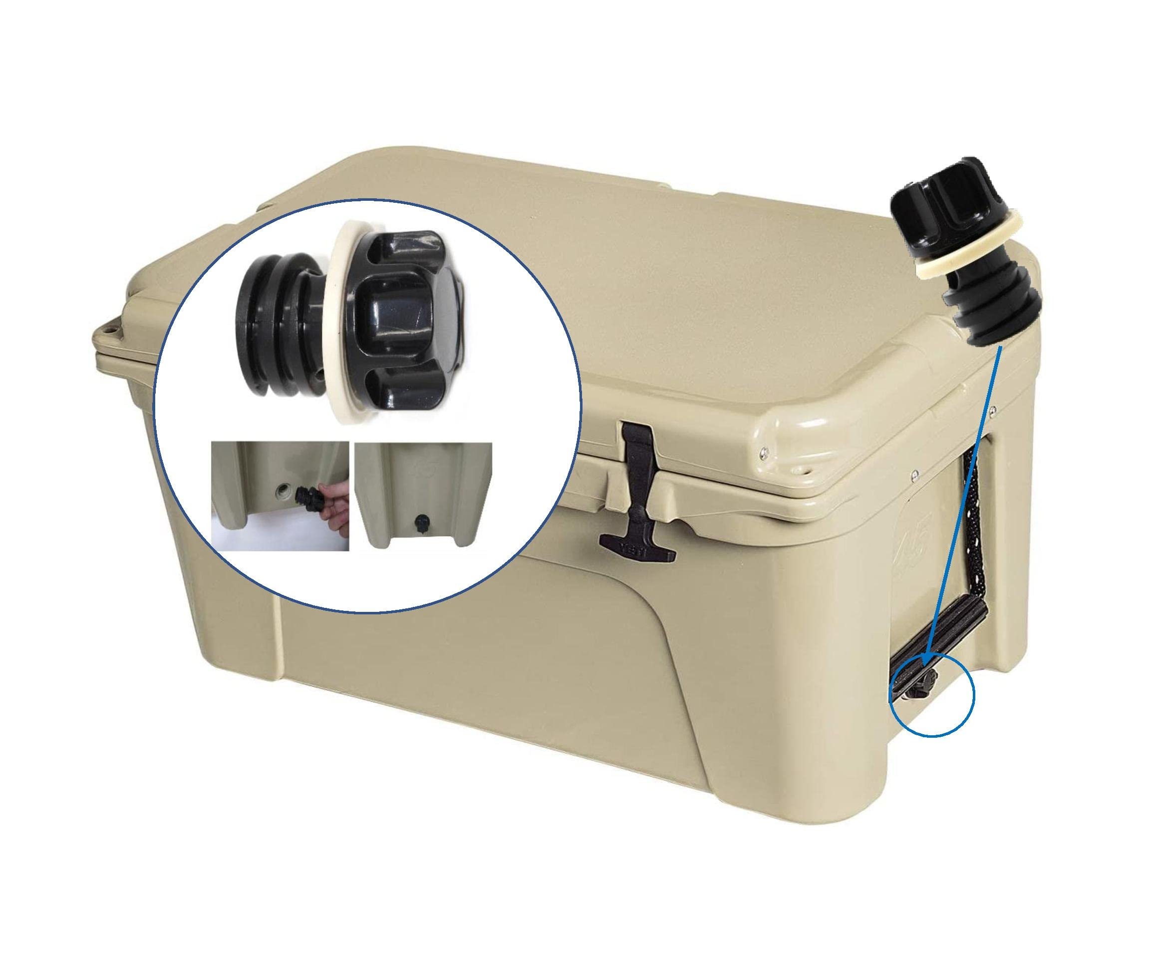 Cooler Drain Plug & Gasket Assembly Compatible with Yeti, RTIC, ORCA, OVO, Bird Dog Coolers 70QT 110QT (1 Drain Plug)