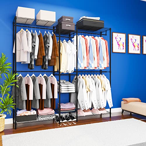 Serxis Heavy Duty Clothes Rack for Hanging Clothes, Metal Garment Rack,Large Capacity Portable Clothing Rack,Freestanding Open Wardrobe Organizer Rack, 67.0"L x 13.8"W x 75.6"H Max Load 720LBS, Black