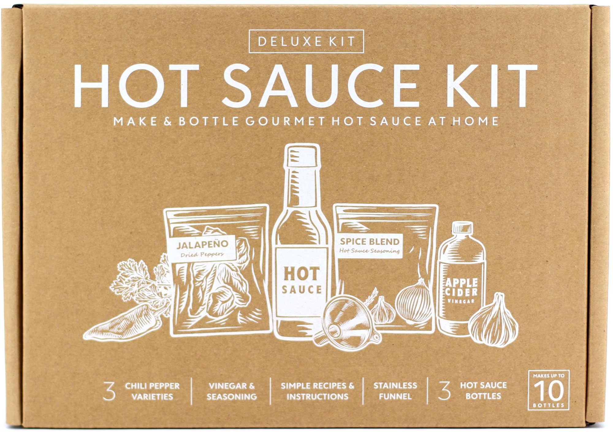Unique Gift for Men, Deluxe Hot Sauce Making Kit, 3 Varieties of Chili Peppers, Gourmet Spice Blend, 3 Bottles, 16 Fun Labels, Make your own sauce, Nice Gift For Dad, Brother, Uncle, Guys. (Deluxe Kit)
