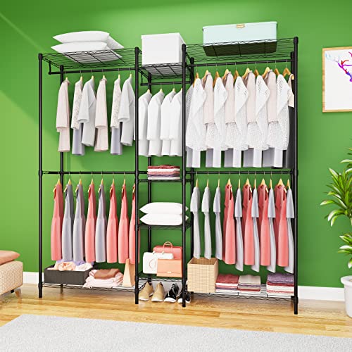 Serxis Heavy Duty Clothes Rack for Hanging Clothes, Metal Garment Rack,Large Capacity Portable Clothing Rack,Freestanding Open Wardrobe Organizer Rack, 67.0"L x 13.8"W x 75.6"H Max Load 720LBS, Black
