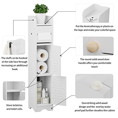 GAKOV Small Bathroom Storage Cabinet, Toilet Paper Organizer for Small Space Corner and Small Bathroom Organizer, 4-Tier Bathroom Organizer (White)