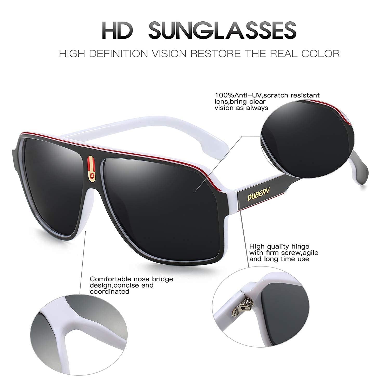 DUBERY Mens Oversized Aviator Sunglasses Classic Large Polarized Lens Shades D103