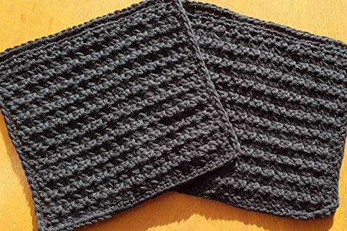 Handmade crochet washcloths, dishcloths * thick and dense *100% cotton set of 2, size 7.5 inches (Black)