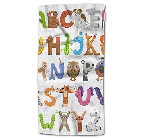 HGOD DESIGNS Hand Towel Alphabet,Cartoon Cute Zoo Animal Alphabet Design Hand Towel Best for Bathroom Kitchen Bath and Hand Towels 30" Lx15 W