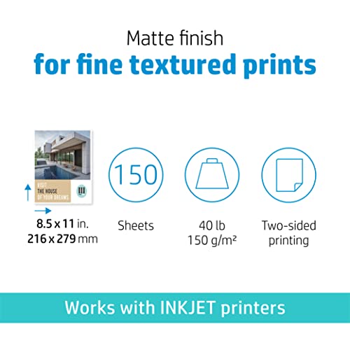HP Enhanced Business Paper, Matte, 8.5x11 in, 40 lb, 150 sheets, works with inkjet and PageWide printers (9ZE20A)