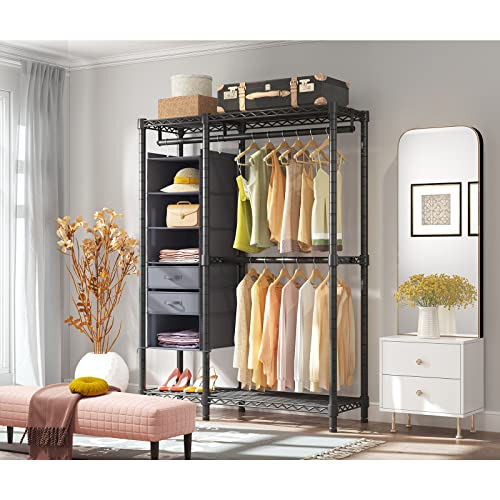 VIPEK V2E Wire Garment Rack Heavy Duty Clothes Rack with 6-Shelf Hanging Closet Organizer & 2 Drawers, Freestanding Wardrobe Closet Metal Clothing Rack for Hanging Clothes, Max Load 550LBS, Black