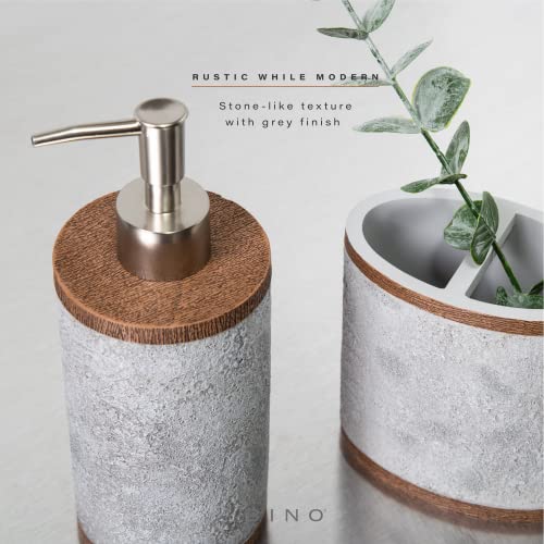 BINO Bathroom Accessories Set - Light Grey | Soap Dispenser | Toothbrush Holder | Tumbler | 3-Piece Bathroom Organizer Countertop Set | Bathroom Decor | Home Decor | Bathroom Set