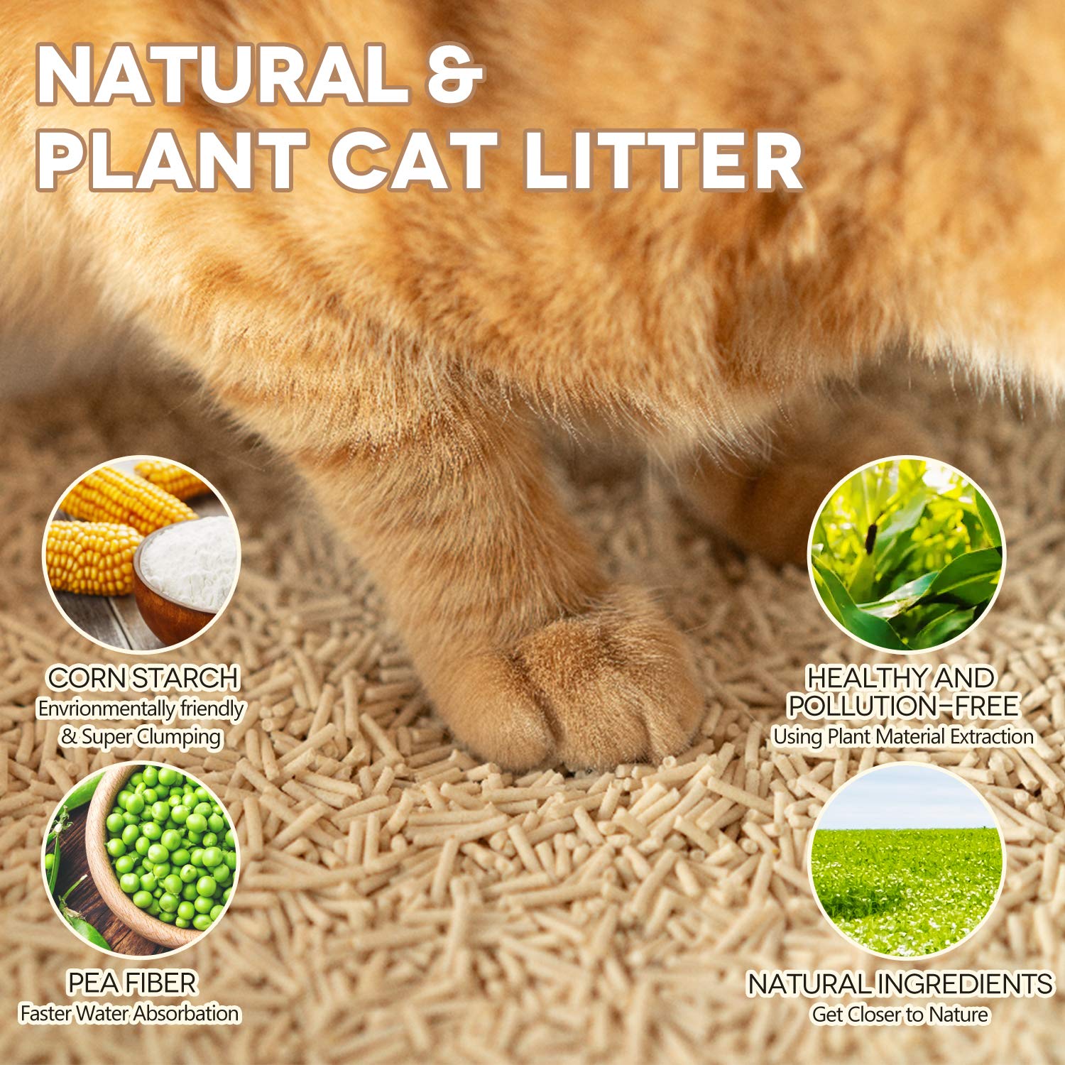 Tofu Cat Litter Natural Cat Litter Clumping Cat Litter Flushable Kitty Litter Cat Litter Unscented Ultra Odor Control Cat Litter Low Tracking Biodegradable Pellets Multi-Cat