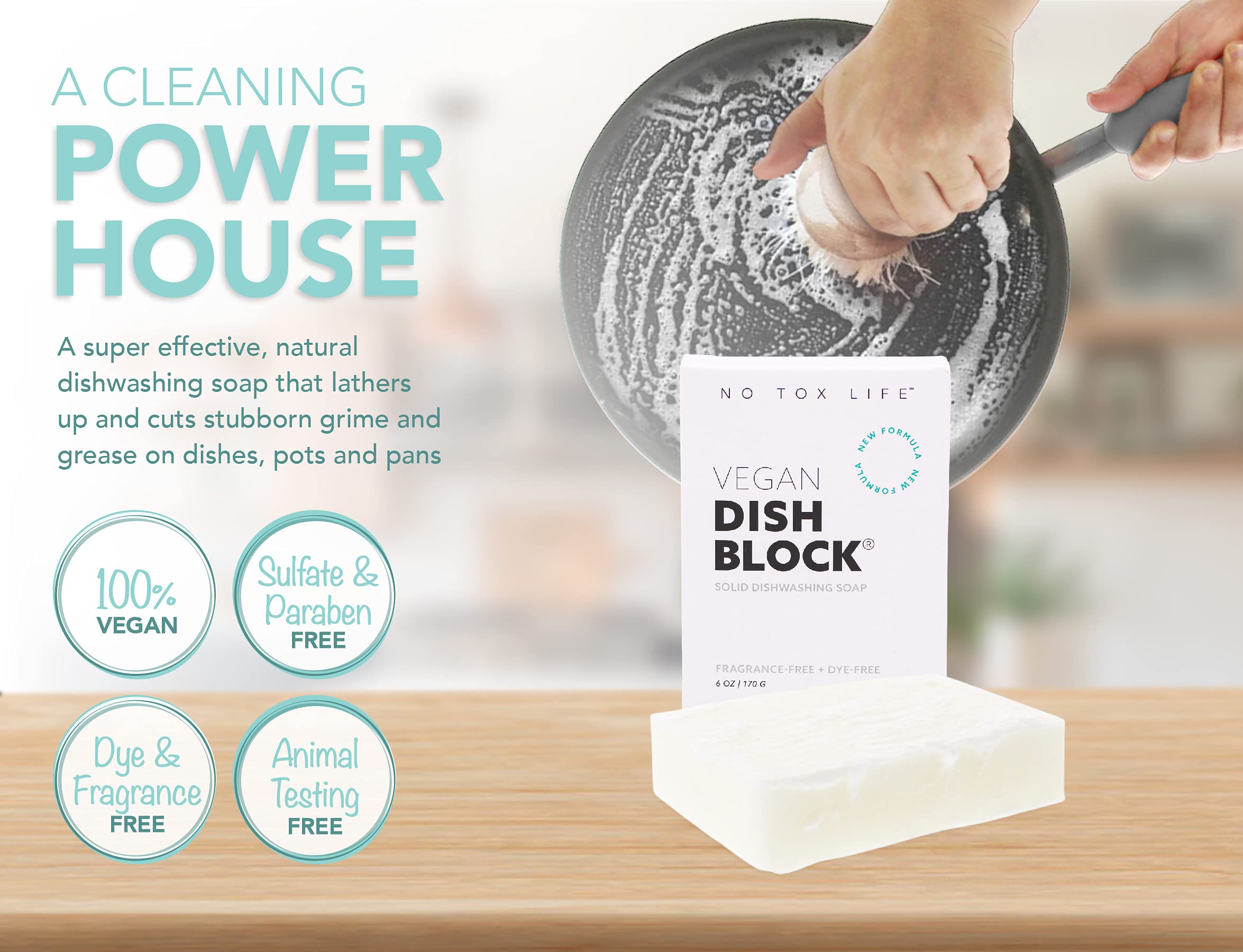 No Tox Life DISH BLOCK - Free of Dyes and Fragrance - Zero Waste Dish Soap