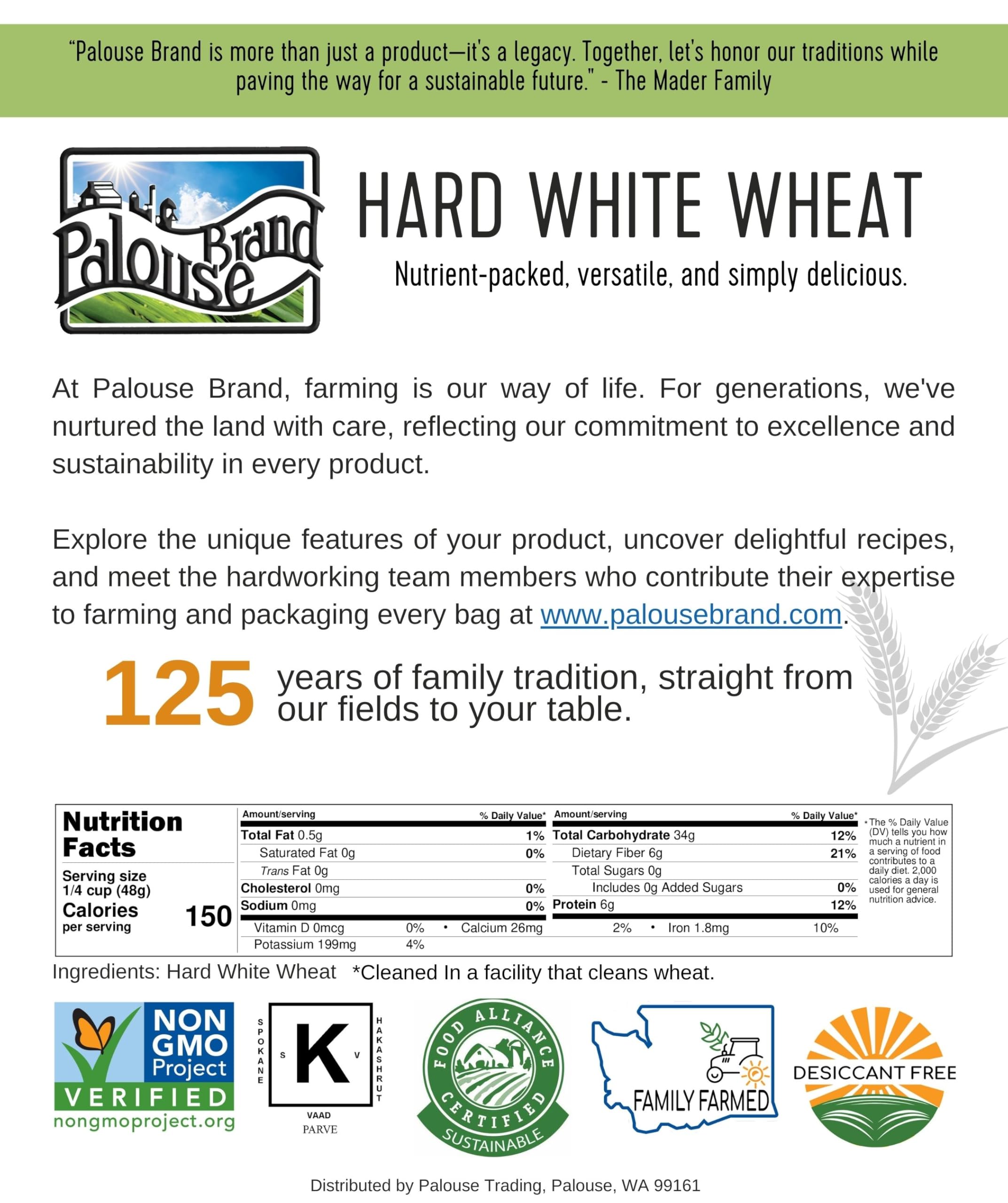 Hard White Wheat Berries | 3-4 LB Kraft Bags (12 LBS total) | Desiccant Free | Sproutable | Non-GMO Project Verified | Kosher
