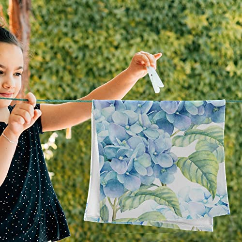 JUAMA Blue Hydrangea Flower Hand Towels 2-Pack Fingertip Towels Absorbent Hand Towels for Bathroom Decorative Set Lightweight Bath Towels 28x14 Inches