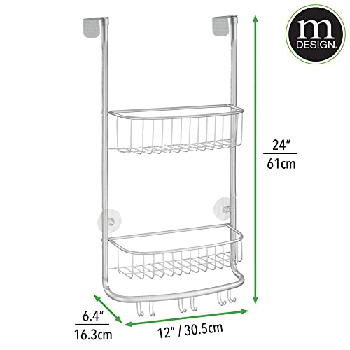 mDesign Over Door Shower Caddy – Practical Metal Shower Shelves with no Drilling Required – Hanging Shower Storage Baskets for All Shower Accessories on 2 Tiers – Chrome