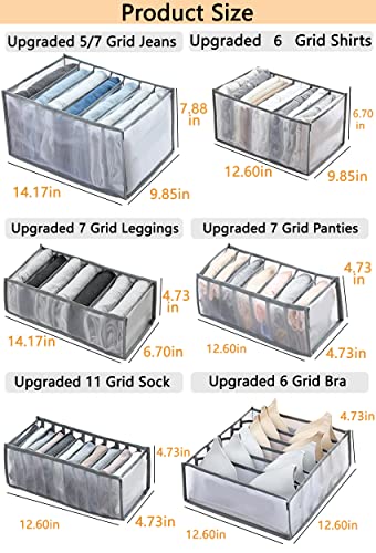 MUIRK Upgraded Wardrobe Clothes Organizer for Jeans/T-Shirts/Socks/Bra,Clothes Organizer for Folded Clothes,Designed with transparent nylon mesh(6PCS:2Jeans+2Shirts+2Leggings)
