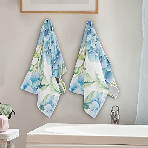JUAMA Blue Hydrangea Flower Hand Towels 2-Pack Fingertip Towels Absorbent Hand Towels for Bathroom Decorative Set Lightweight Bath Towels 28x14 Inches