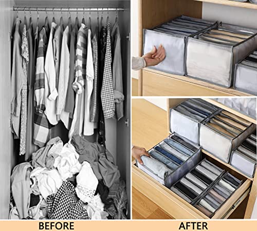 MUIRK Upgraded Wardrobe Clothes Organizer for Jeans/T-Shirts/Socks/Bra,Clothes Organizer for Folded Clothes,Designed with transparent nylon mesh(6PCS:2Jeans+2Shirts+2Leggings)
