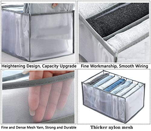MUIRK Upgraded Wardrobe Clothes Organizer for Jeans/T-Shirts/Socks/Bra,Clothes Organizer for Folded Clothes,Designed with transparent nylon mesh(6PCS:2Jeans+2Shirts+2Leggings)