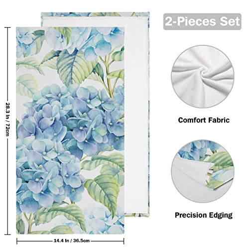 JUAMA Blue Hydrangea Flower Hand Towels 2-Pack Fingertip Towels Absorbent Hand Towels for Bathroom Decorative Set Lightweight Bath Towels 28x14 Inches
