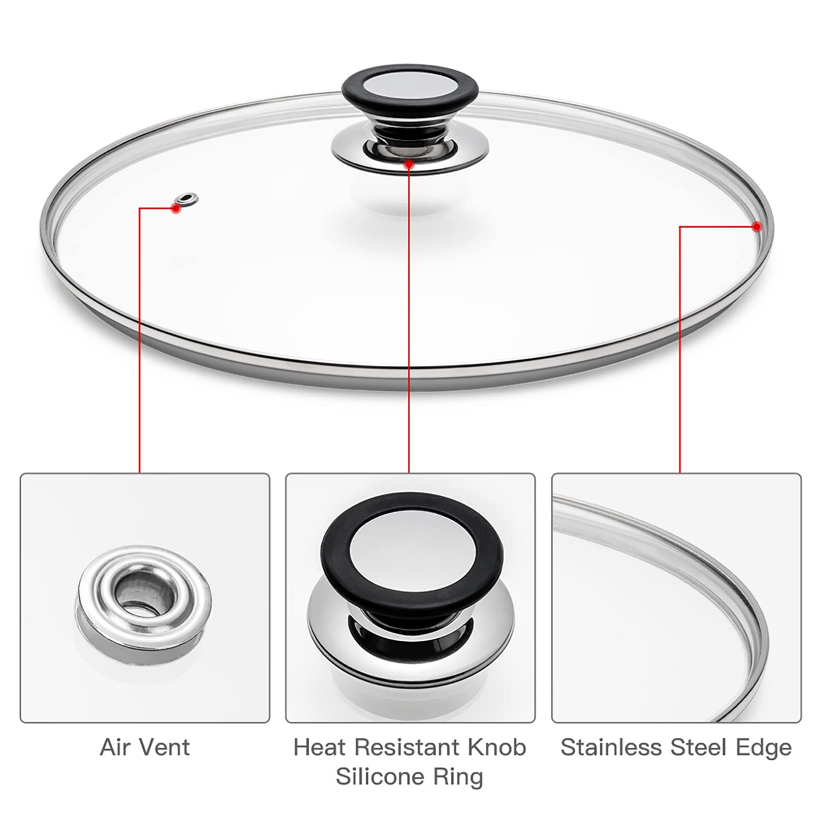Tempered Glass Lid with Heat Resistant Handle,9.5"/24cm, Clear