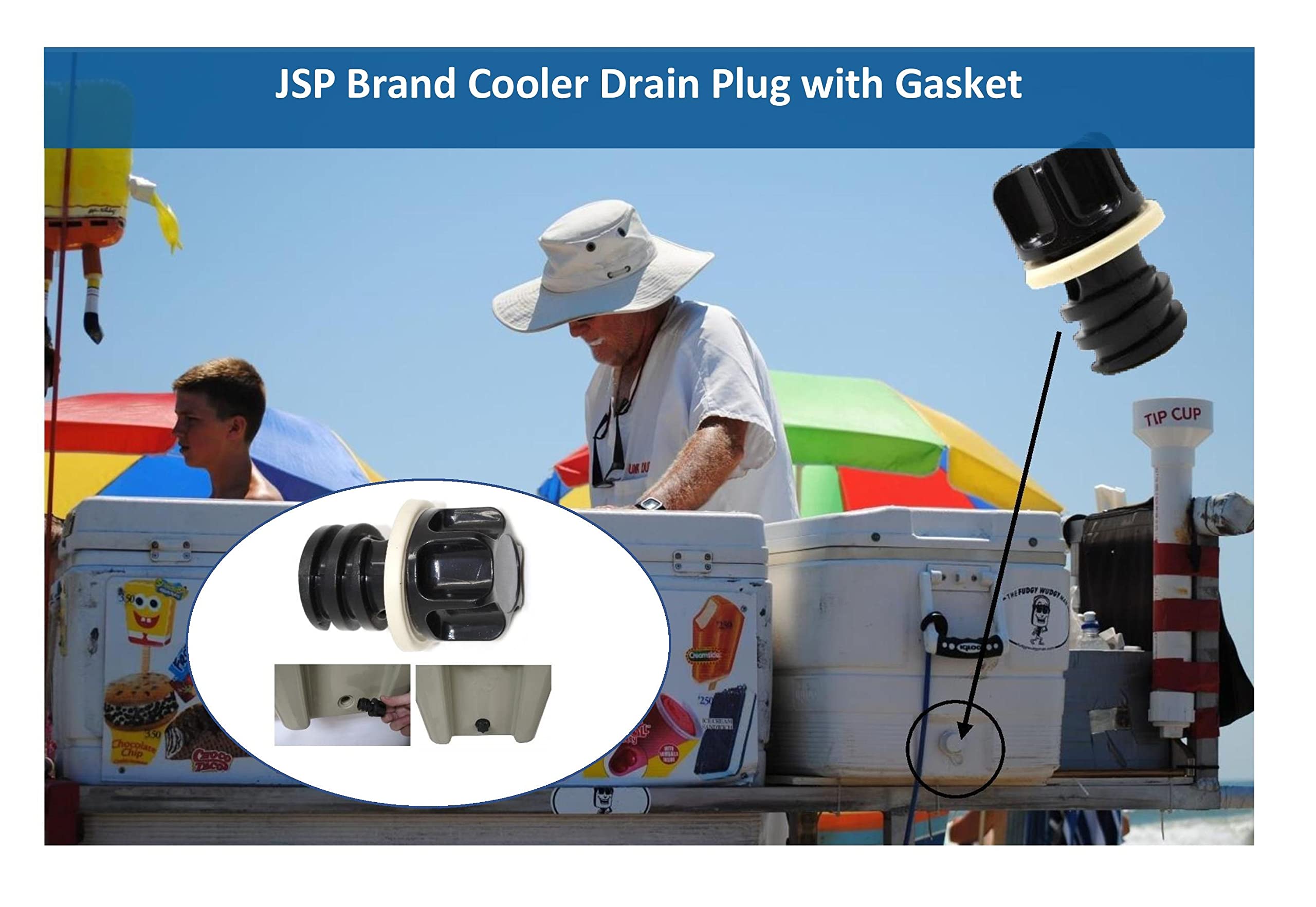 JSP Manufacturing Cooler Drain Plug & Gasket Assembly Compatible with Yeti, RTIC, ORCA, OVO, Bird Dog Coolers 70QT 110QT (2 Drain Plugs)