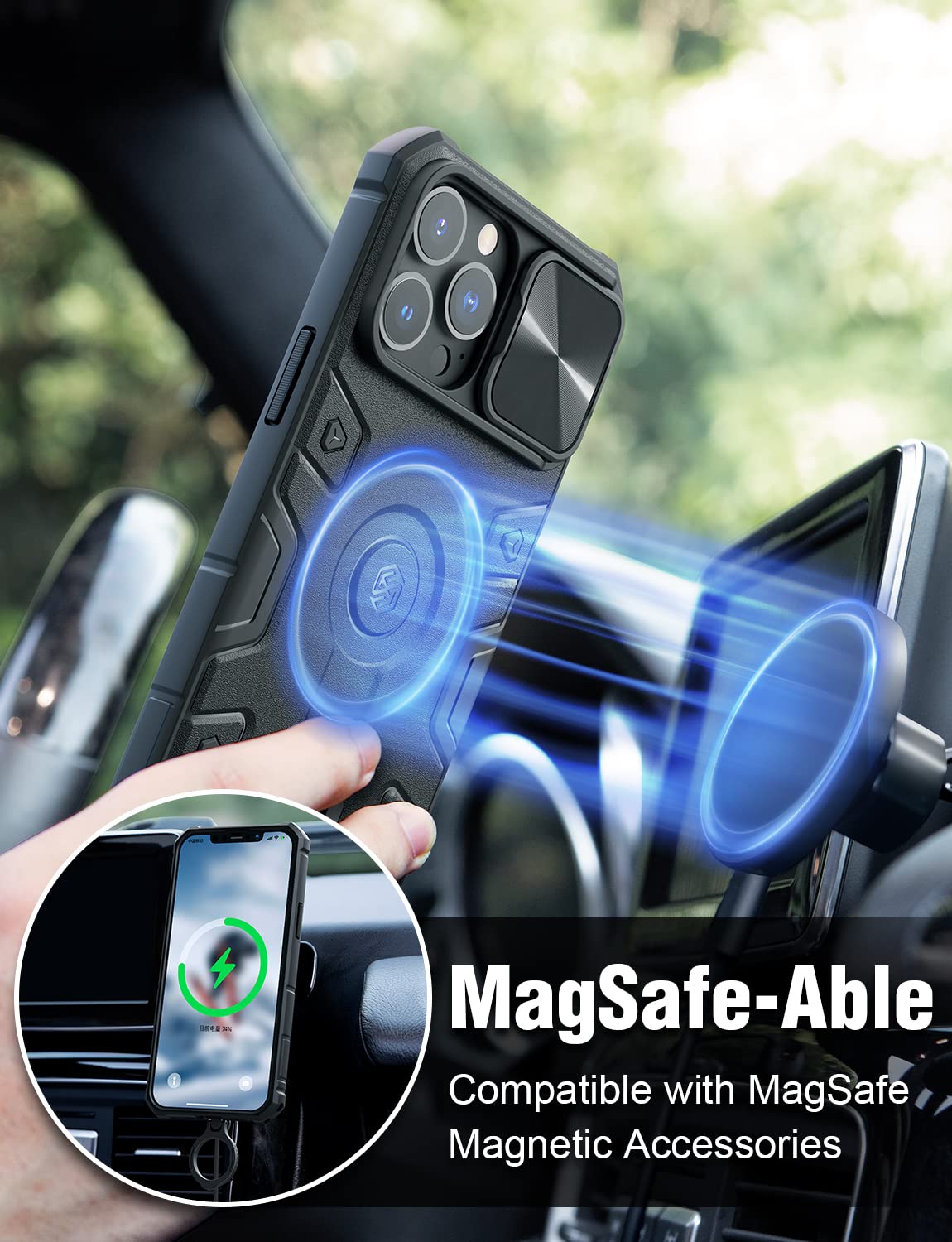 Nillkin [2022 Upgraded] iPhone 13 Pro Max Case [Compatible with MagSafe] [Slide Camera Cover] [Multifunctional Kickstand] Heavy Duty Protection Armor Case for iPhone 13 Pro Max 6.7'' Green