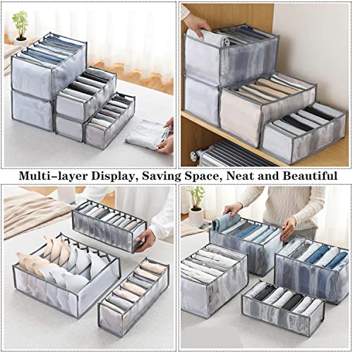 MUIRK Upgraded Wardrobe Clothes Organizer for Jeans/T-Shirts/Socks/Bra,Clothes Organizer for Folded Clothes,Designed with transparent nylon mesh(6PCS:2Jeans+2Shirts+2Leggings)