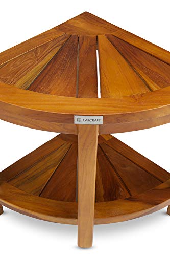TeakCraft TURQVUAZ Teak Corner Shower Bench Seat for Bathroom - Waterproof Shower Stool - Fully Assembled, The Saga,