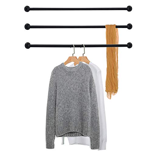 MyGift 33 Inch Matte Black Metal Corner Hanging Garment Rack, Heavy Duty Clothing Bar, Set of 3
