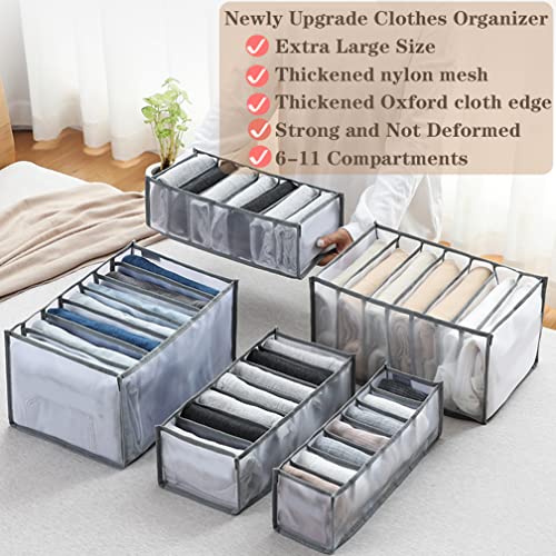 MUIRK Upgraded Wardrobe Clothes Organizer for Jeans/T-Shirts/Socks/Bra,Clothes Organizer for Folded Clothes,Designed with transparent nylon mesh(6PCS:2Jeans+2Shirts+2Leggings)
