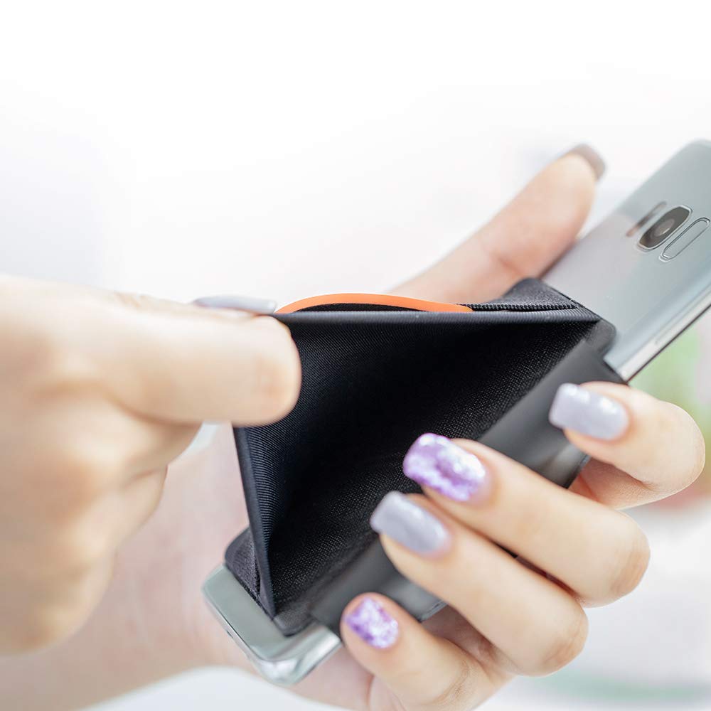 Sinjimoru Phone Grip Card Holder with Phone Stand, Secure Stick on Wallet for iPhone with Kicktand for Table. Sinji Pouch B-Grip Silicone Olive Grey