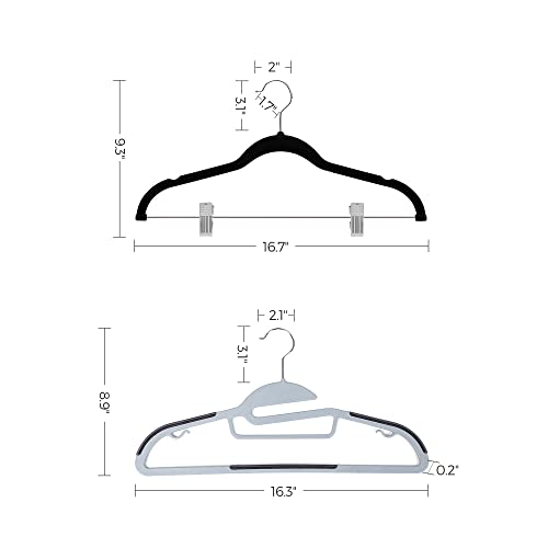 SONGMICS Set of 50 Coat Hangers and 30 Pants Hangers Bundle, Non-Slip Adjustable Metal Clips, Quality Plastic Hangers, Space-Saving, Durable, Pants, Light and Dark Gray, Black UCRP41G-50 and UCRF12B30